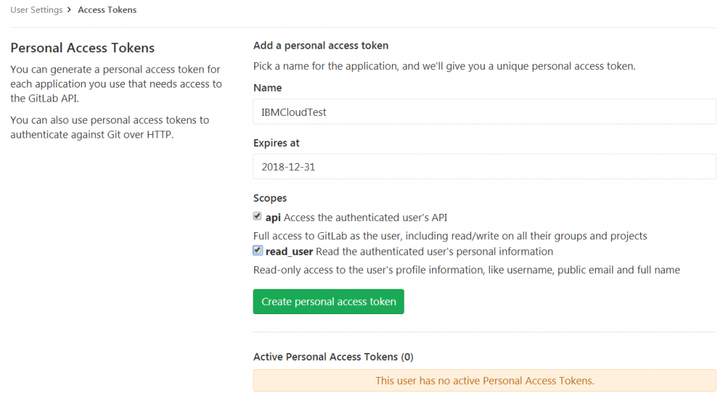 IBM Cloud Git access token